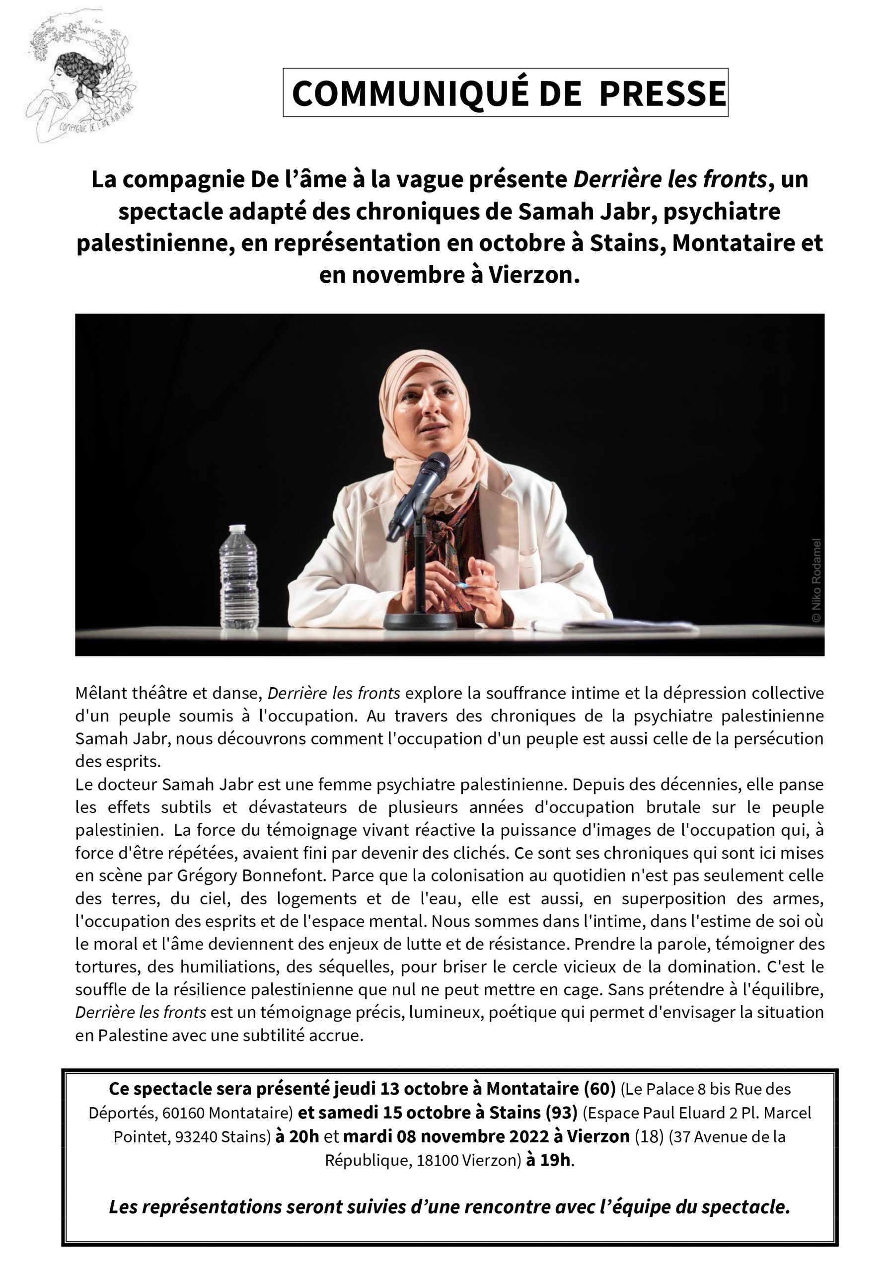 Spectacle "Derrière les fronts" - Communiqué de presse - Ville de Stains